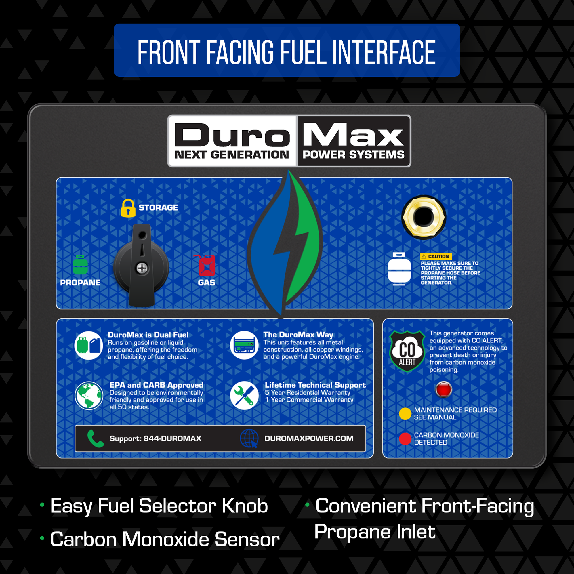 DuroMax XP13000HX 13,000 Watt Portable Dual Fuel Gas Propane CO Alert ...