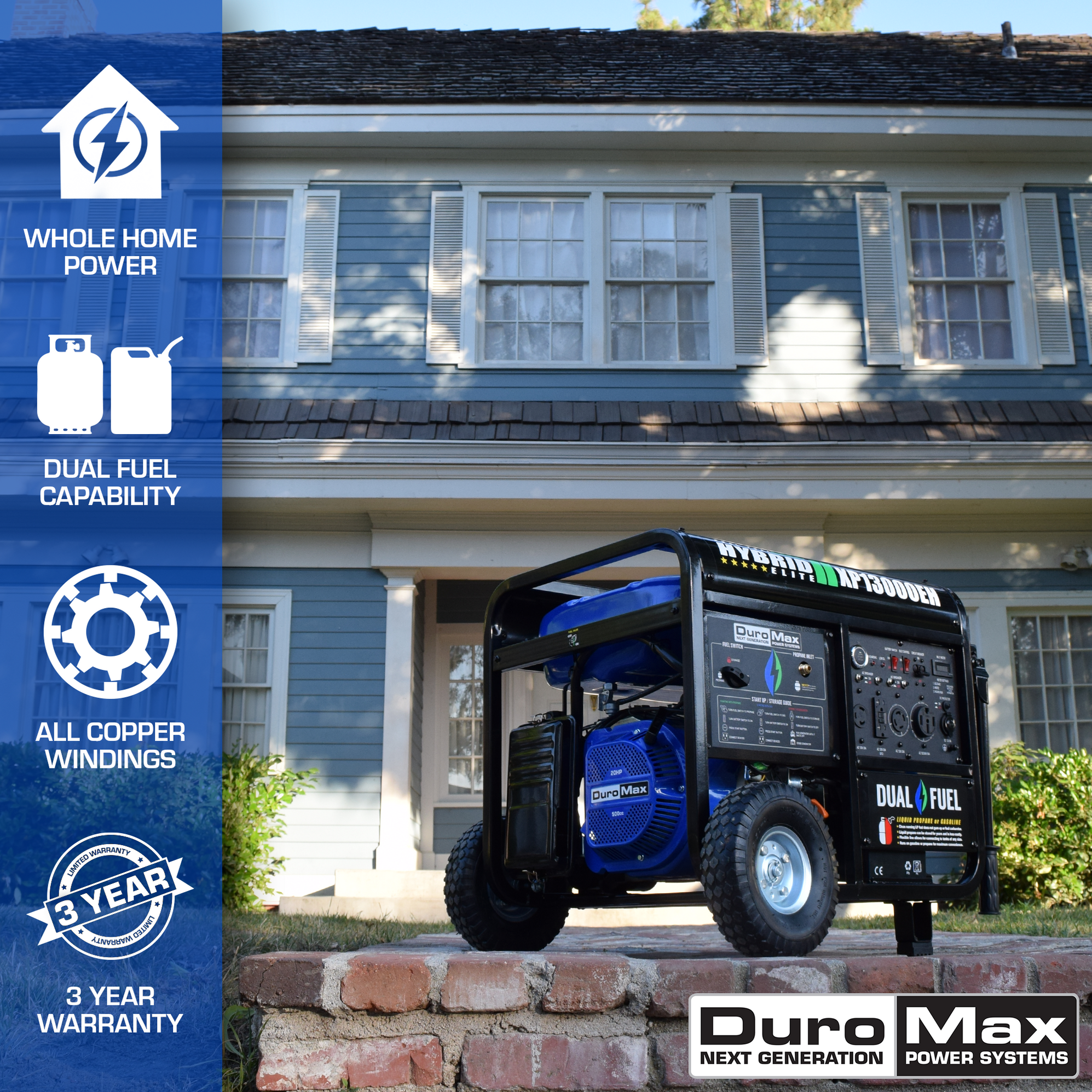DuroMax XP13000EH 13,000 Watt Portable Dual Fuel Gas Propane Generator ...