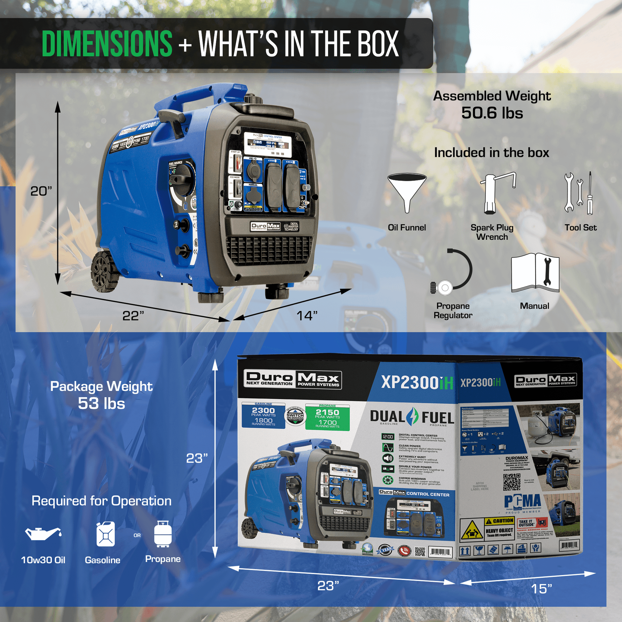 DuroMax XP2300iH 2,300 Watt Portable Dual Fuel Inverter Generator - Qu ...