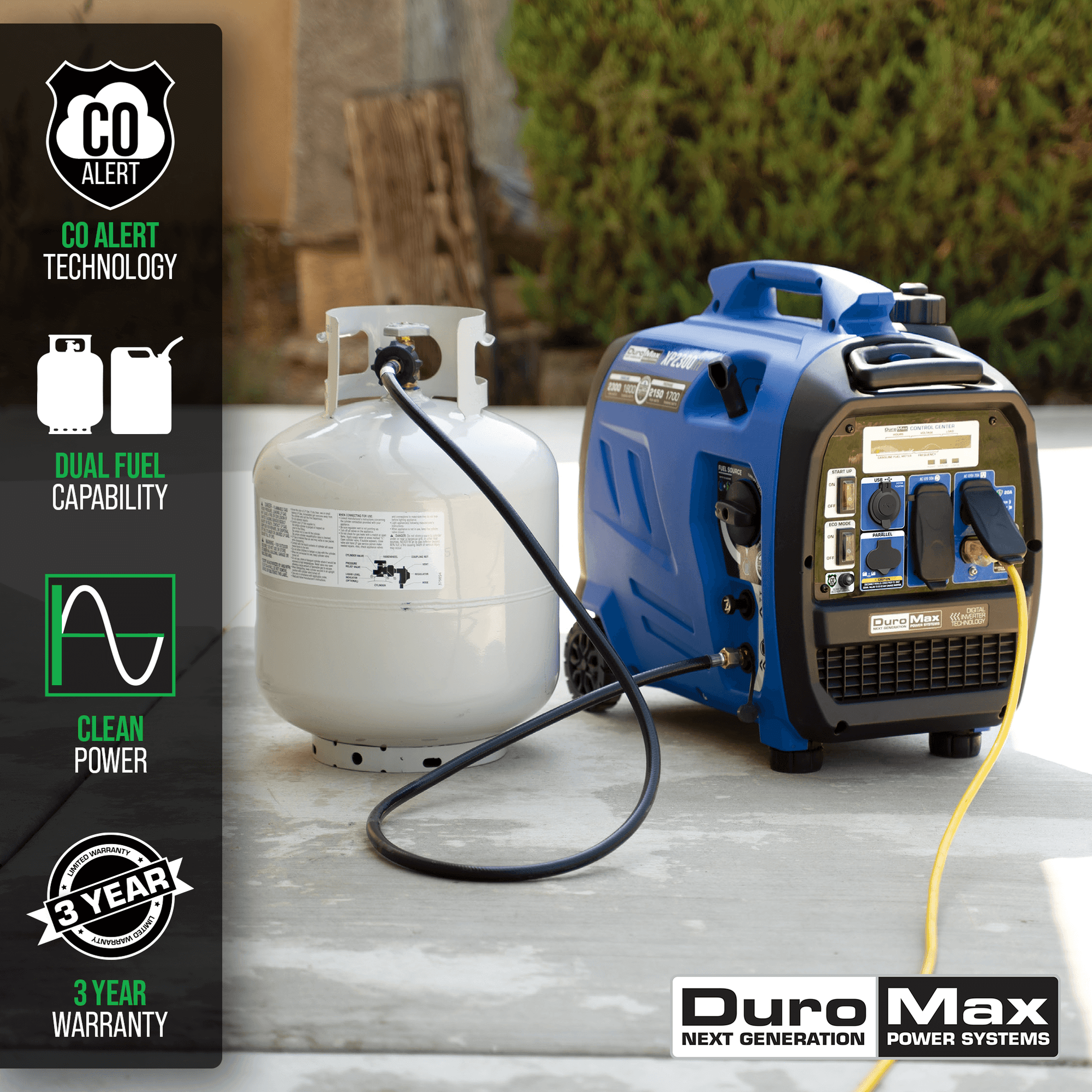 DuroMax XP2300iH 2,300 Watt Portable Dual Fuel Inverter Generator w/ C ...